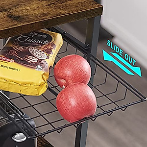 SUPERJARE Bakers Rack with Power Outlet, Microwave Stand, Coffee Bar with Wire Basket, Kitchen Storage Rack with 6 S-Hooks, Kitchen Shelves for Spices, Pots and Pans - Rustic Brown