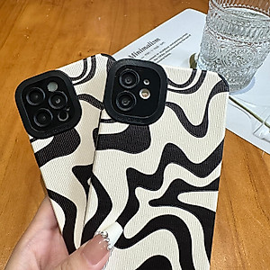 Sayoaho Designed for iPhone 14 Pro Max Phone Case, Soft PU Leather TPU and Cute Art Wavy Painted for Women Girls, Slim Protective Shockproof Compatible with iPhone Case (Beige, iPhone 14 Pro Max)