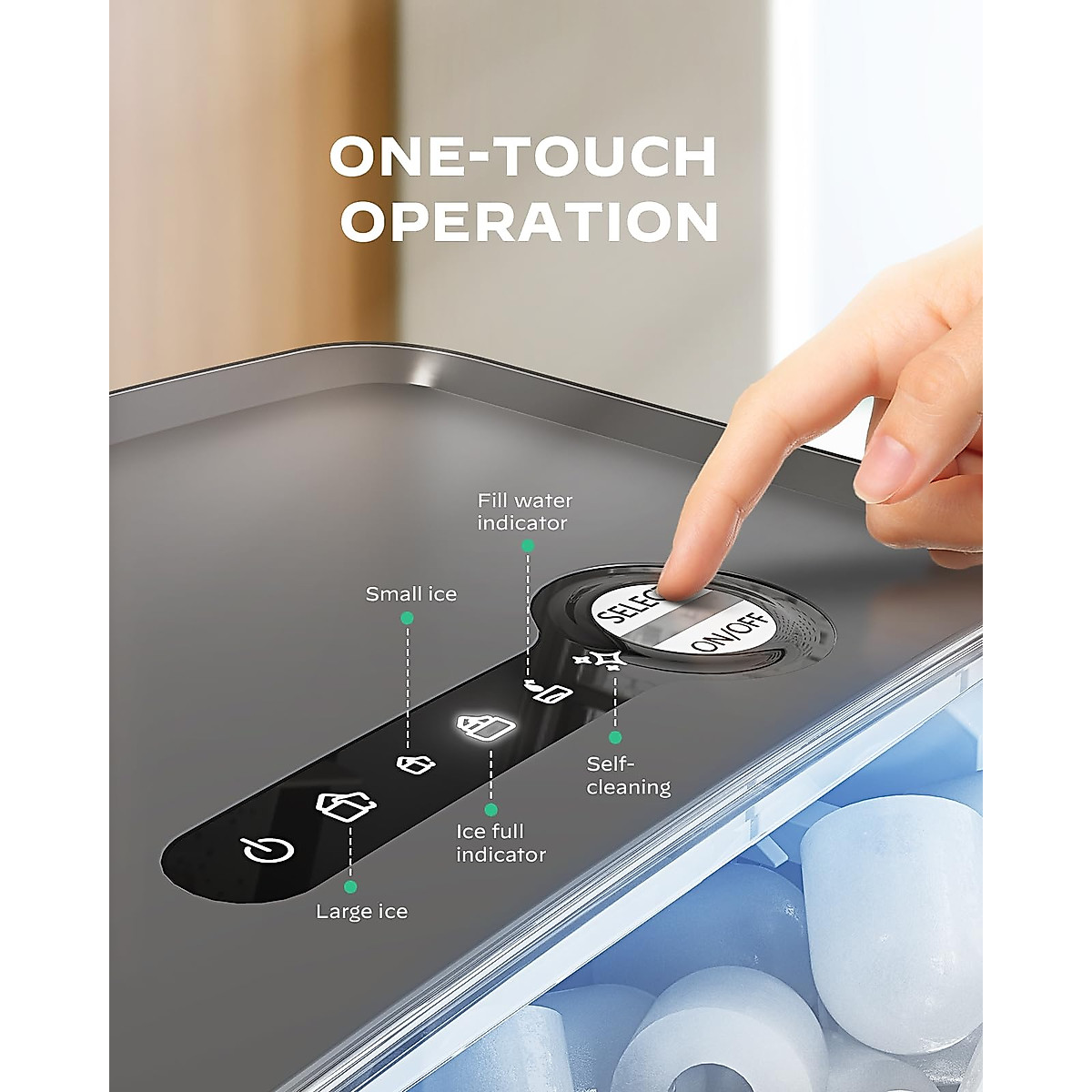 Silonn Countertop Ice Maker, 9 Cubes Ready in 6 Mins, 26lbs in 24Hrs, Portable Ice Machine with Self-Cleaning, 2 Sizes of Bullet Ice for Home/Kitchen/Party/RV, Grey