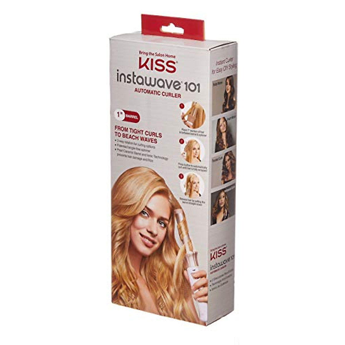 KISS Instawave 101 Automatic Rotating Curling Iron, 1 Inch Pearl Ceramic Tourmaline Barrel Heats Up to 400°, 2 Directional Spinner, Rose Gold Finish, 1.07 Lbs.