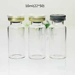 DIELLY 10 Pcs 10ml Glass Bottle,Sterile Transparent Vial,Seals Empty Vials, Lab Sample Vial, Empty Vials with Self Healing Injection Port,With Flip Off Aluminum Cap (10) A Packaging