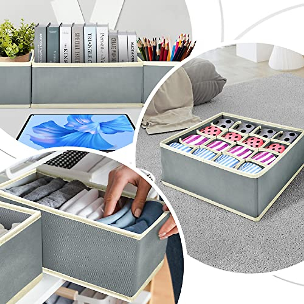 LadyRosian 12 Pack Foldable Drawer Organizers, Storage Boxes, Closet Dresser Drawer Organizer Dividers Fabric Containers Basket Bins for Underwear Bras Panties Ties Socks Baby Cloth (Grey)