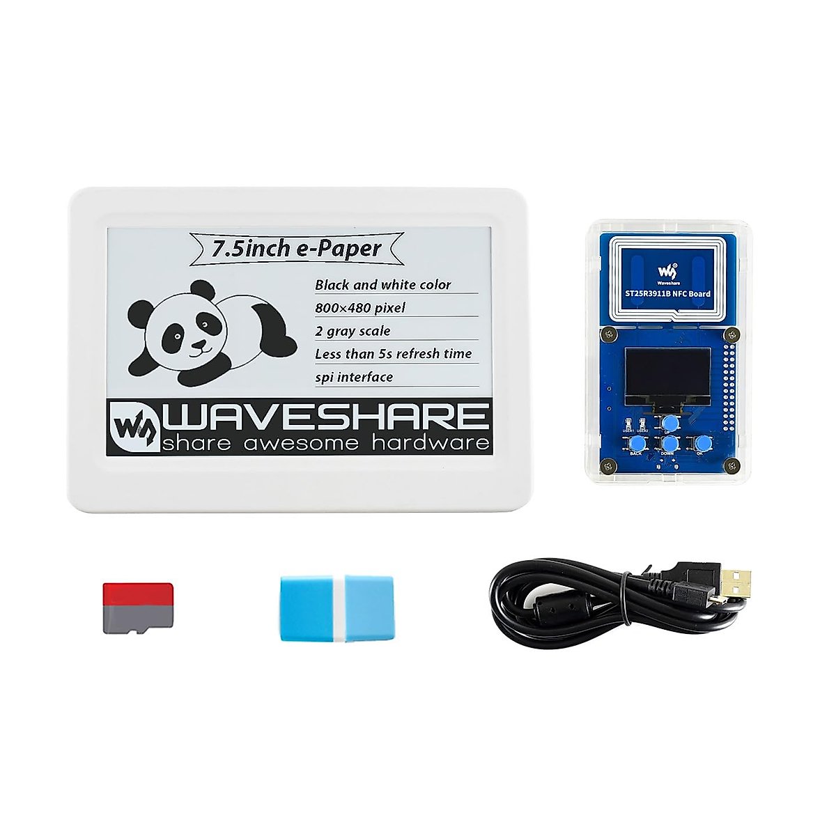 Waveshare 7.5inch NFC e-Paper Eval Kit Bundle with 7.5inch NFC-Powered e-Paper ST25R3911B NFC Board Micro Card 16GB Micro Card Reader USB-A to Micro-B Cable(5 Items)