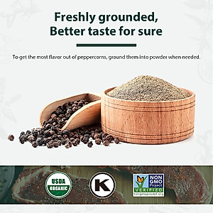 Soeos Organic Black Peppercorns, 18oz (Pack of 1), Non-GMO, Kosher, Packed to Keep Peppers Fresh, Peppercorn for Grinder Refill, Whole Peppercorns