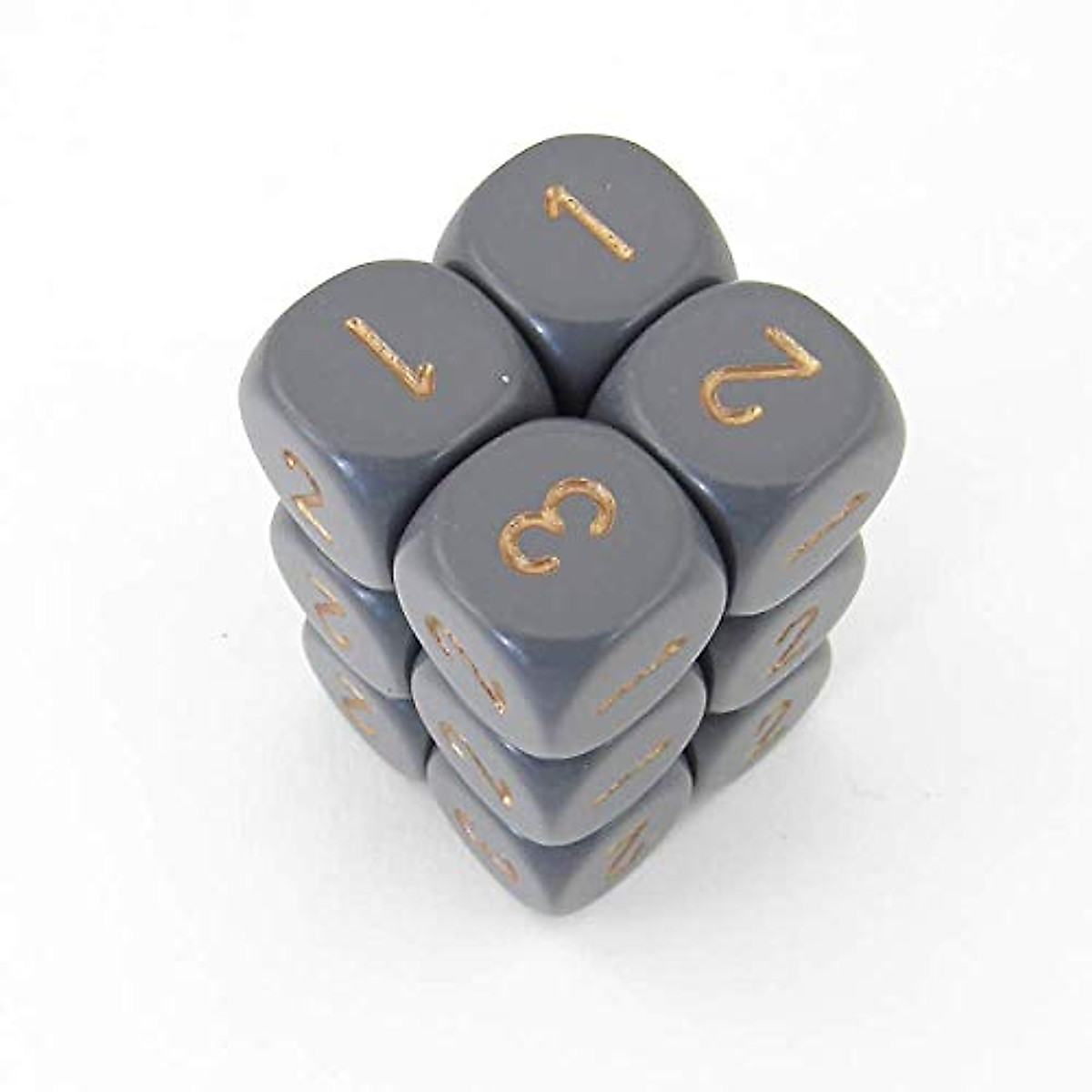 Dark Grey Opaque Dice with Gold Numbers D3 (D6 1-3 Twice) 16mm (5/8in) Pack of 12 Wondertrail