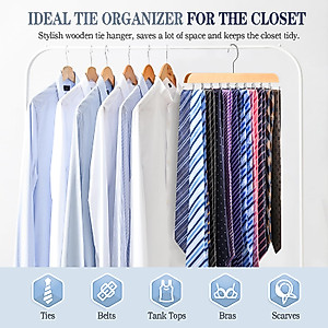 Tie Rack Belt Hanger for Closet, Fitnice Upgraded Non Slip Tie Hanger Space Saving with 20 Foldable Hooks Wooden Belt Tie Organizer for Tank Tops Bras Cami Scarves