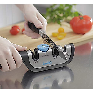 Smith’s 50146 Adjustable Angle Knife Sharpener - Stainless - Adjustable Sharpening Angles - Repair, Restore & Polish Blades - 2-Stage Handheld Manual Sharpener - Kitchen, Straight & Serrated Knives