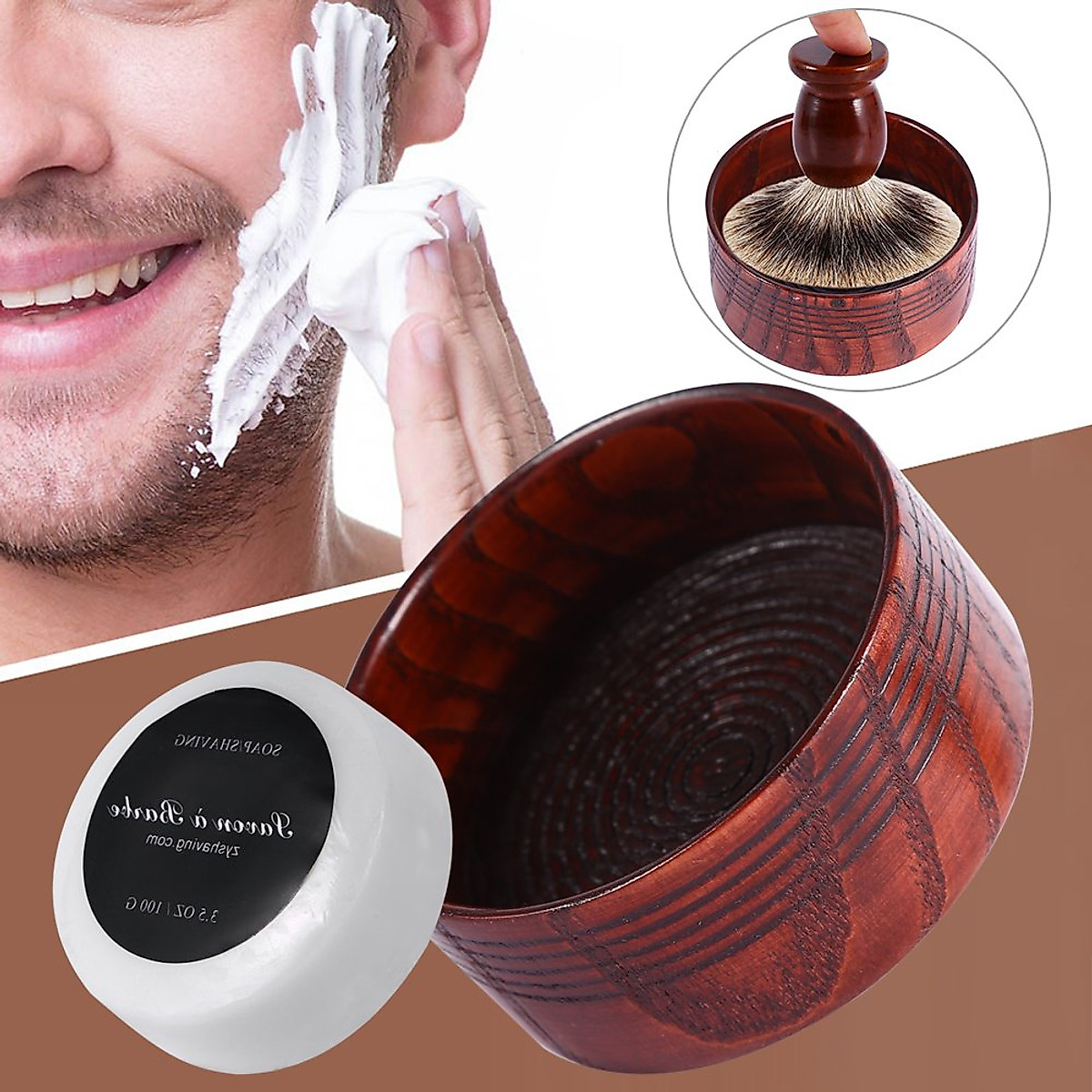 Shaving Mug And Brush Set,Wooden Shaving Soap Bowl Cup Mug Tool For Man Shaver Cleansing Foam Round