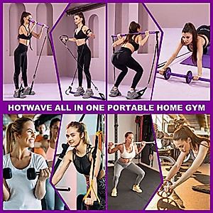 HOTWAVE Pilates Bar Kit with Resistance Bands. Fitness Bar with Ab Roller for Abs Workout. Squat Machine.Core Strength Training Equipment.Portable Home Gym for Men and Women