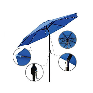 YUDIZWS Patio Umbrella for Outdoor Market Table-8 Ribs 9Ft Double-Sided Sun Umbrella Garden Parasol Patio Sun Shade Outdoor with LED Solar Light