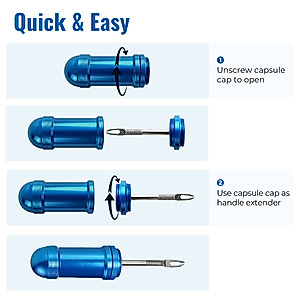 Tirellix Tubeless Bicycle Tire Repair Kit (Blue), Includes 5 (1/8") 3.5mm Plugs to Repair Mountain & Road Bike, Fix Flat for MTB, Car or ATV, Plus Storage Capsule Grip Extender