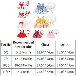 IBTOM CASTLE Toddler Baby Girls Party Summer Tutu Dresses Sleeveless Backless Bowknot Flower Dress with Straw Hat Princess Birthday Party Outfits Sundress White-Strawberry 12-18 Months
