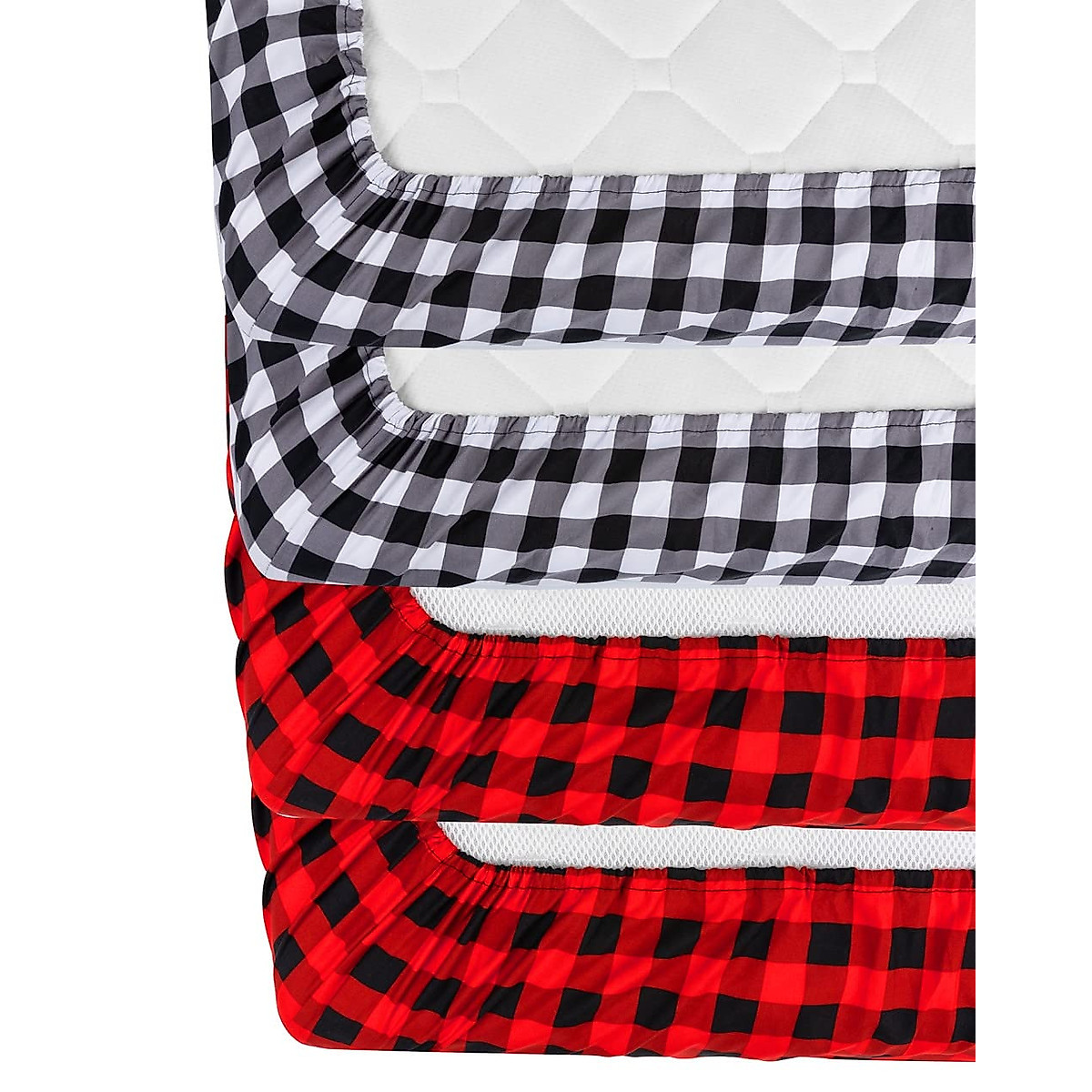 4 Pack Buffalo Check Plaid Neutral Unisex Fitted Baby Crib Sheets Set for Baby Boys or Girls (Red)