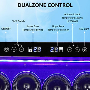 Antarctic Star 24" Wine Cooler Beverage Refrigerator,Under Counter Beer Mini Fridge Built-in Freestanding Stainless Steel Dual-Layer Digital Temperature Control Glass Door