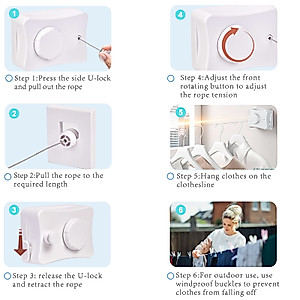 Retractable Clothesline Indoor, Heavy Duty Non-Sagging Clothes Drying Laundry Line - 16.7 Ft Outdoor Stainless Steel Retractable Clothes line, Wall-Mounted, Can be Installed on Balcony, Laundry Room