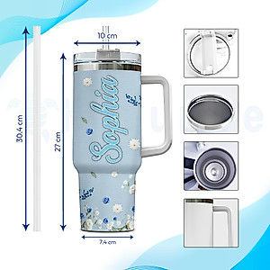 Hyturtle Personalized Floral Peacock 2D Print Tumbler - Peacock Gifts For Women - Animal Present For Peafowls Lover Her - Mothers Day Present For Mom - Custom Travel Coffee Cup 40 oz With Lid Straw