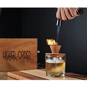 Higher Order Cocktail Smoker Kit -USA Handcrafted |Smoker, Turbo Torch, Woodchip Blend| Old Fashioned Chimney Drink Smoker for Cocktails, Whiskey Smoker Kit Bourbon Smoker Kit Smoke Infuser (Maple)