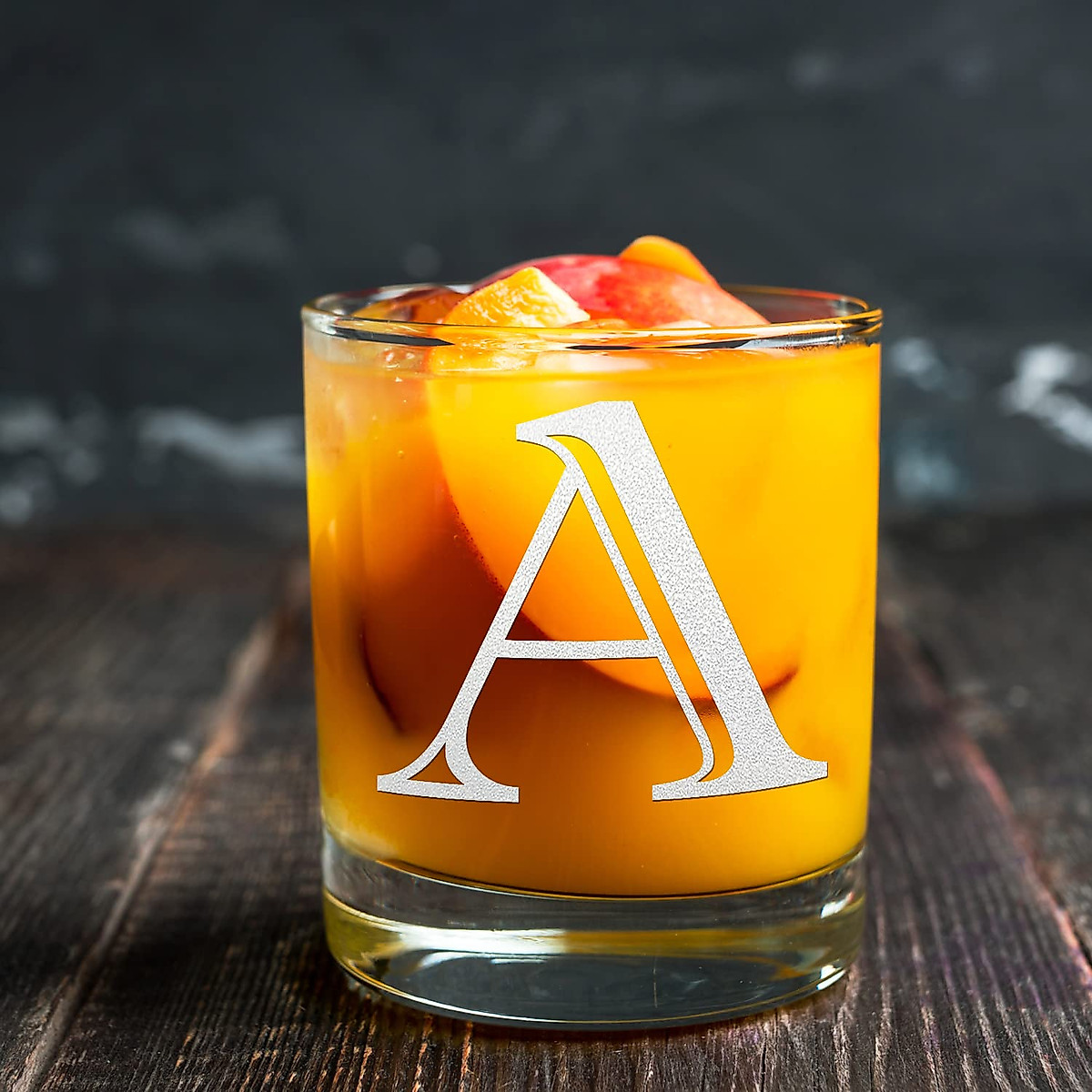 Monogram Initial Letter A Etched Whiskey Glass 10.25 oz Rocks Cocktail Glass Etched Personalized Gifts for Men and Women