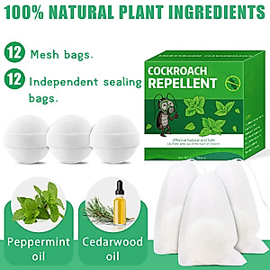 12 Pack Roach Repellent Peppermint Oil to Keep Cockroach Away from House, Powerful Cockroach Repellent, Roach Spider Ant Mouse Repellent for Home Kitchen Office Hotel Garage Car