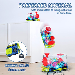 Light Up Transparent Train Toys,Interactive Autism Sensory Toys with Colorful Moving Gears, Music,and LED Effects,Fun Educational Toy for Boys Girls