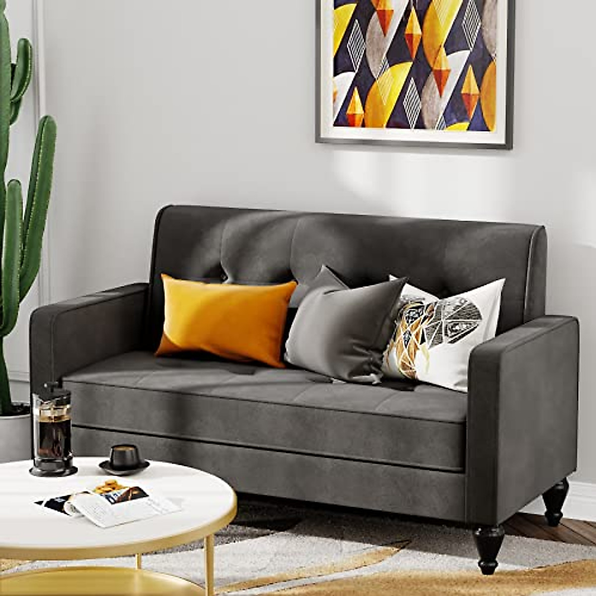 ALISH Upholstered Loveseat Sofa Couch, Modern Love-seat Settee Small Sofa Couch Dining Bench Button Tufted Mini Sofa Couches for Living Room Bedroom, Gray