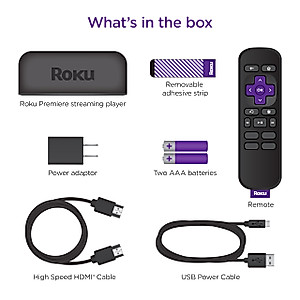 Roku Premiere | HD/4K/HDR Streaming Media Player, Simple Remote and Premium HDMI Cable, Black