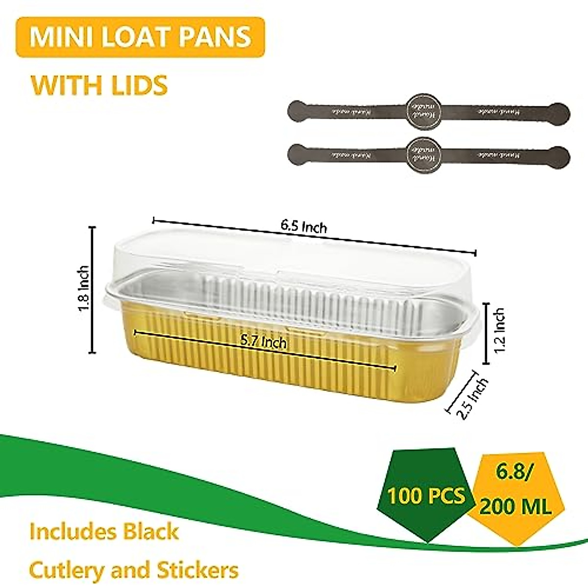 WOPPLXY 100 Pcs Mini Cake Pans with Lids, 6.8 Oz Mini Loaf Pans with Lids and Spoons, Aluminum Foil Mini Loaf Baking Pans Disposable Cake Pans with Lids for Cake Bread Muffin Wedding Birthday Party