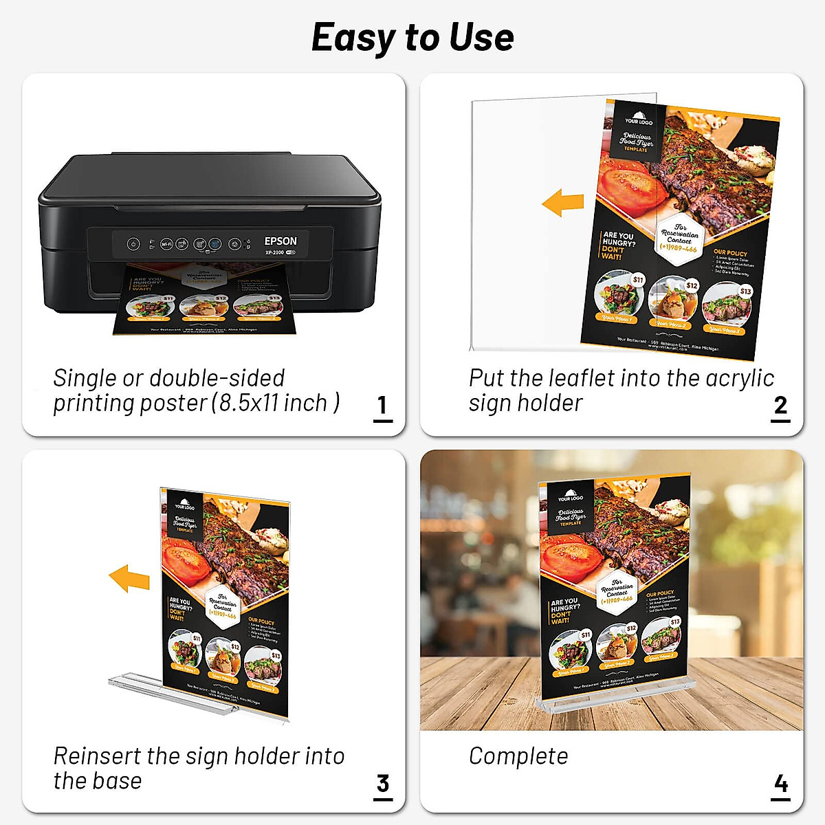 Acrylic Sign Holder 8.5 x 11 Inch Vertical T Shape Display Stand Double-Sided Desktop Clear Sign Holders Paper Holder Table Menu Holders Plastic Sign Stand for Home, Office, Restaurants, Store, 2-Pack