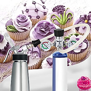 Whipped Cream Pressure Regulator Valve with Adapter & Hose Line,Nitrous Oxide N2O Pressure Regulating Valvefor 580G, 615G, 1.5L, 2.2L, 3.3L Cream Charger Cylinder
