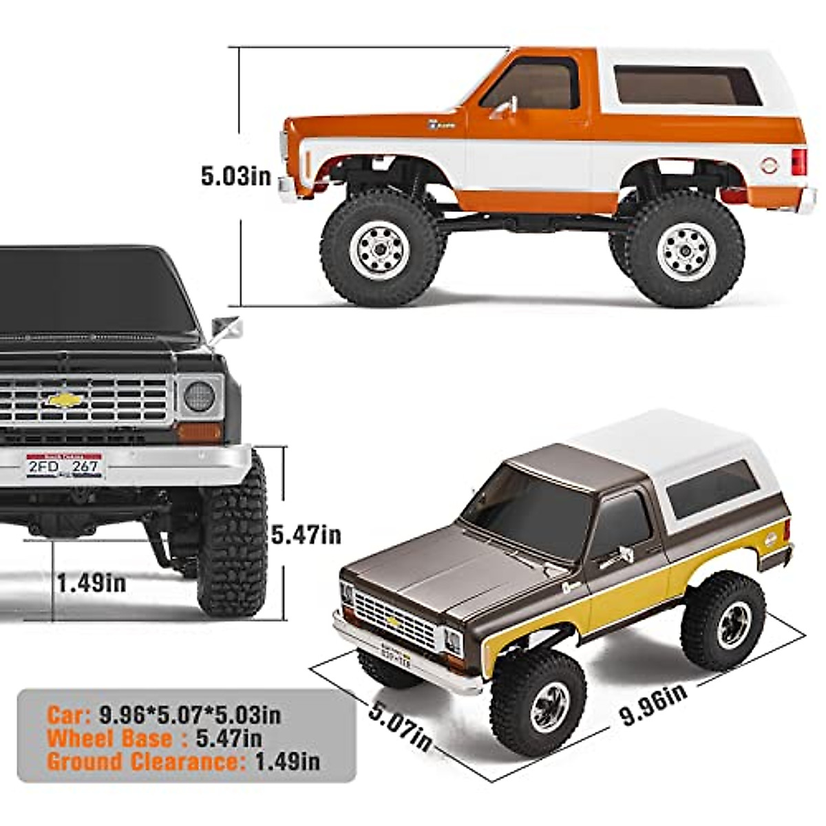 WOWRC FMS 1/24 RC Crawler FCX24 Chevy K5 Blazer Officially Licensed, Mini RC Car Pick Up Truck & SUV 2 in 1, 4WD 8km/h 2 Speeds Switch, 2.4GHz 3CH Off-Road RC Model with LED Lights for Adults, Orange