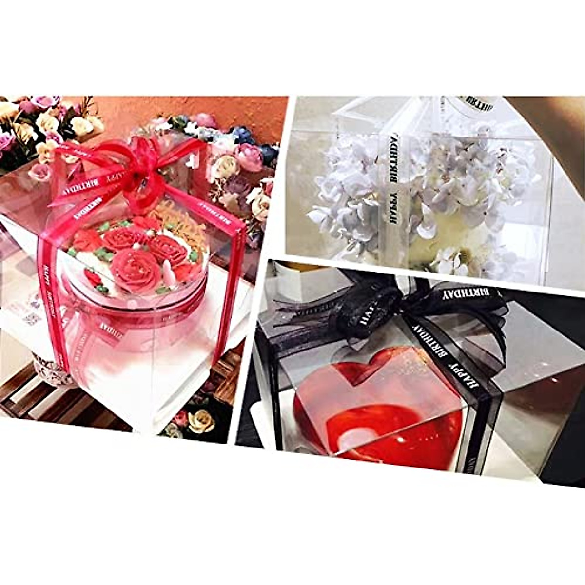 TONIFUL Happy Birthday Ribbon 1 Inch White Satin Silk Ribbons for Gift Wrapping 50 Yards Chiffon Organza Ribbon for Birthday Party Supplies Bouquet Wrapping Cake Box Wrapping Decoration