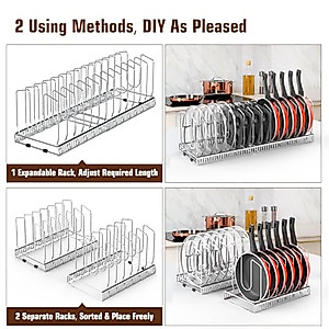 Housolution Pot Lid Organizer, Stainless Steel Expandable Pot and Pan Organizer with 14 Adjustable Dividers, Pan Storage Rack Lid Holder for Cabinet, Silver