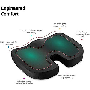 Seat Cushion Office Chair Pillow - Orthopedic | Memory Foam | Relieves Back, Tailbone Pressure, Sciatica Nerve Pain Relief & Support - Ideal Gift for Home Office Chair & Car Driver Seat Pillow