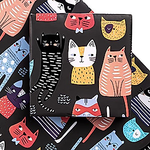 WRAPAHOLIC Birthday Wrapping Paper Sheet - 12 Sheets Adorable Cat Design Folded Flat for Party, Baby Showers, Holiday - 19.7 Inch X 30 Inch Per Sheet