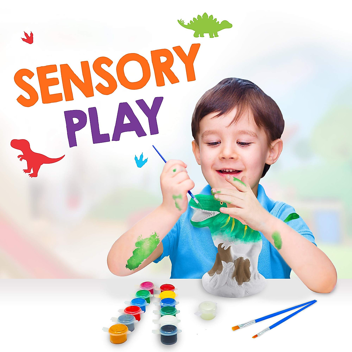 Original Stationery Paint Your Own Dinosaur Money Bank, Awesome Craft Kit with 13 Paint Colors, Roarsome Crafts for Kids and Fun Birthday Gift Idea