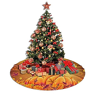 Christmas Tree Skirt, Fall Sunflowers Pumpkins Butterfly Maple Leaf Thanksgiving Xmas Large Tree Mat, New Year Festive Holiday Party Decorations 30" inches