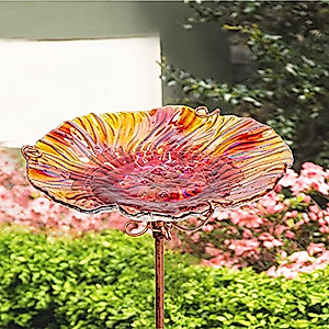 MUMTOP 26 Inch Height Glass Birdbath Birdfeeder with Metal Stake Garden Outdoor Red