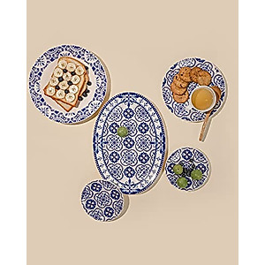 Sonemone 14 inch Blue Serving Platter, Ceramic Oval Serving Plates for Entertaining Party Restaurant, Turkey, Dishwasher & Microwave Safe