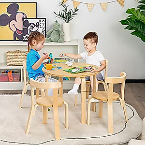 HONEY JOY Kids Table and Chair Set, Bentwood Toddler Round Table and 4 Chairs for Craft Art, Building Block, 5-Piece Children Furniture Set for Daycare, Kindergarten, Playroom (Natural)