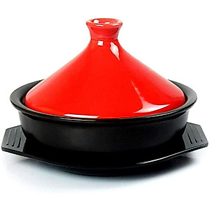 High Temperature Resistant Casserole Pot With Wooden Shovel Lead Free Ceramic Tagine Pot For Home Kitchent 22.5.26 (Color : Red)