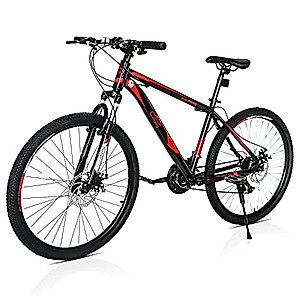 Ktaxon Mountain Bike 26 Inch Men & Women Mountain Bike 21-Speed Adult Bikes, Double Disc Brake, Suspension Fork,High Carbon Steel Frame (Black/Red)