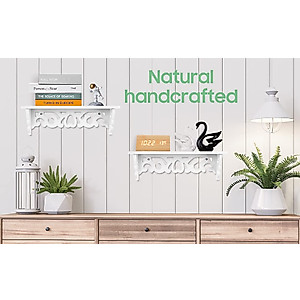 Wall Mounted Shelf, White Carved Shabby Chic Filigree Style Shelves Design Wall Shelf for Home, Bedroom, Study (S)