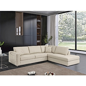 Blackjack Furniture Surton Top Grain Italian Leather Sectional Sofa for Living Room and Home Office, Modern Luxury L-Shaped Couch, 117" W, Right Arm Facing, Beige