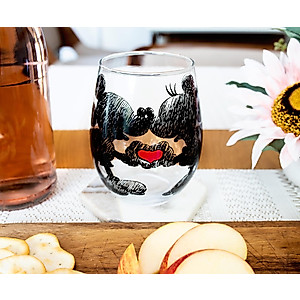 Disney Mickey and Minnie Mouse Heart Teardrop Stemless Wine Glass | Tumbler Cup For Mimosas, Cocktails