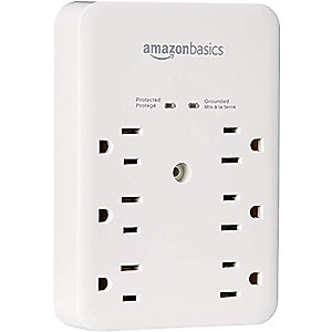 Amazon Basics 6 Outlet, Wall Mount Surge Protector, Power Strip, 2 USB ports 3.4A, 1080 Joules