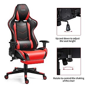 X-VOLSPORT Massage Gaming Chair with Footrest Reclining High Back Ergonomic Office Chair with Lumbar Support and Headrest Computer Chair Red Desk Chair
