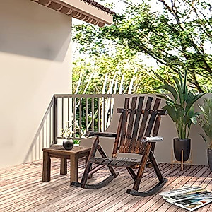 Outsunny Outdoor Wooden Rocking Chair, Rustic Adirondack Rocker with Slatted Seat, High Backrest, Armrests for Patio, Garden, and Porch, Large, Brown