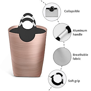 Large Laundry Hamper Bag, Collapsible Laundry Basket Elegant Rose Gold Metallic Dirty Clothes Storage Washing Bin for Bathroom, Dorm Essentials