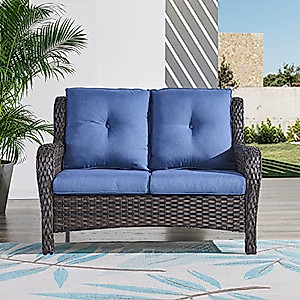 HUMMUH Outdoor Loveseat Sofa 2-Seat PE Rattan Patio Love Seat with Cushions,Deep Seat High Curved Back Armset Sectional Couch for Patio,Garden,Yard,Porch