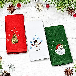 Veramedy Upgraded Size 16" x 27" Christmas Hand Towels, 100% Pure Cotton Bathroom Kitchen Decoration Soft Washcloths Towels Perfect Christmas Decor, Pack of 3 (Red, White, Green)
